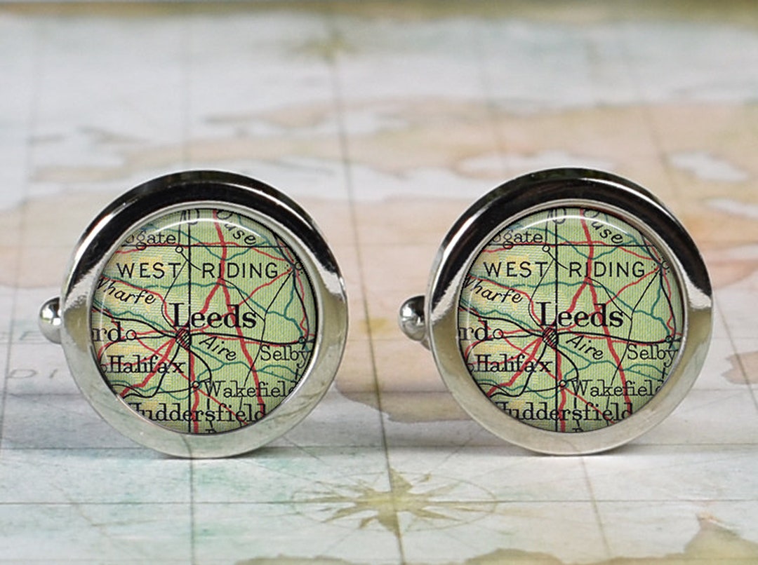 Leeds, England Cufflinks, Leeds Map Cufflinks Yorkshire Cuff Links ...