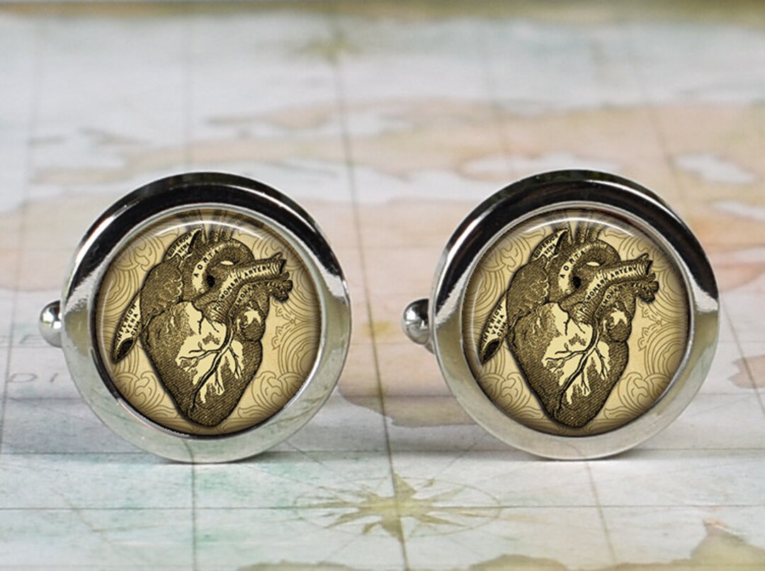 Antique Heart Cufflinks, Cardiologist Cufflinks, Cardiology, Gift for ...