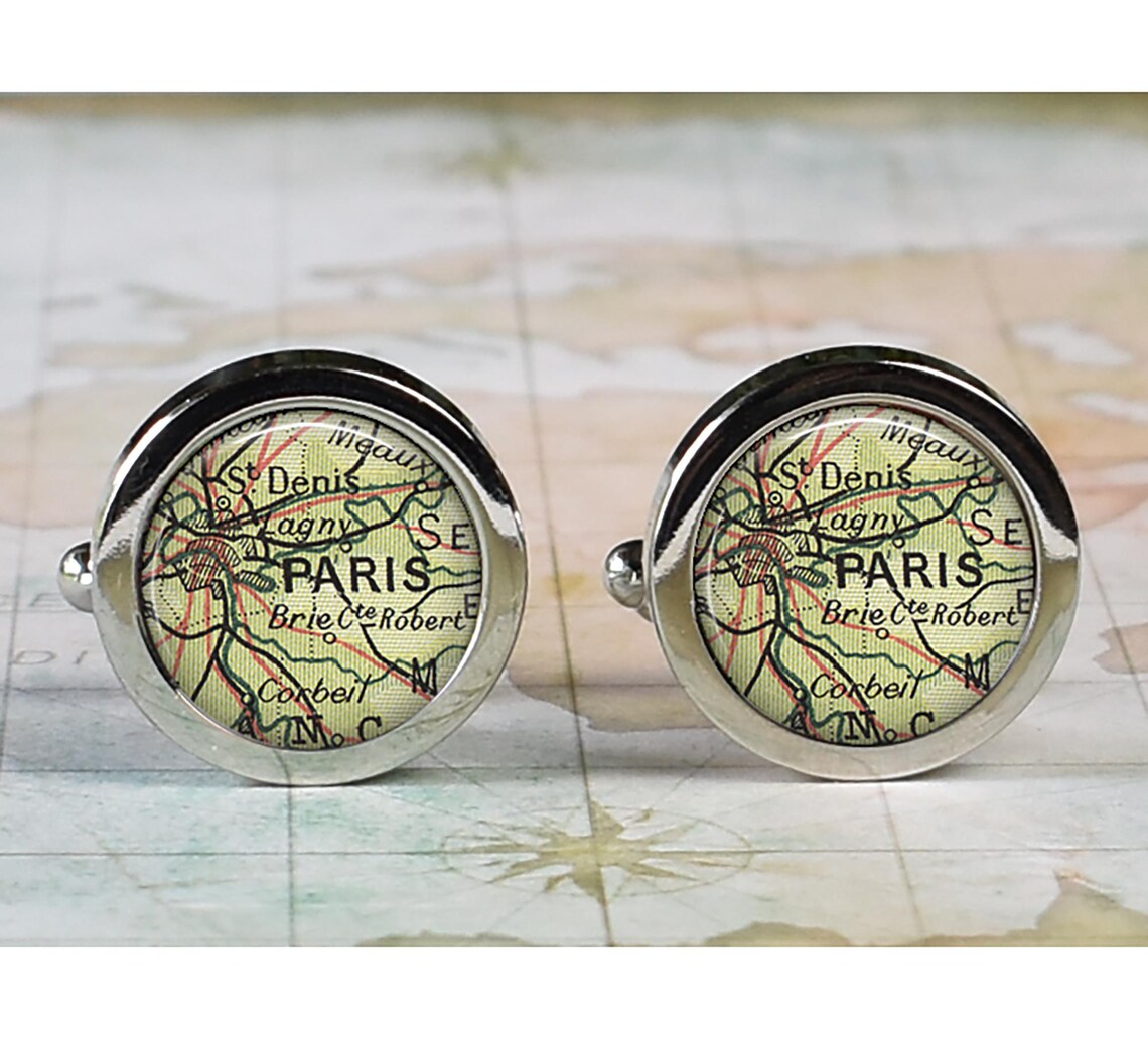 Paris Cufflinks, Paris Map Cufflinks Wedding Gift Anniversary Gift ...