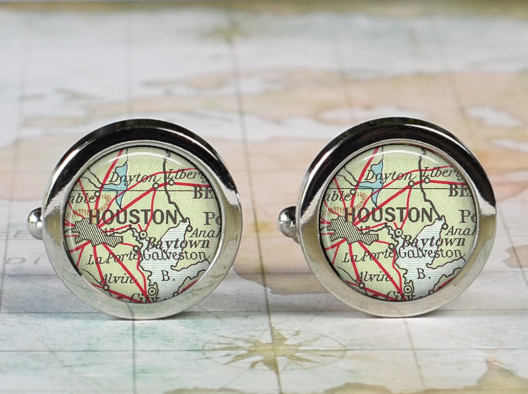 Houston, Texas Cufflinks, Houston Map Cufflinks Wedding or Anniversary ...