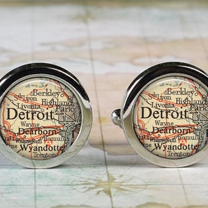 Detroit Cufflinks, Detroit Michigan Map Cufflinks Wedding Gift ...