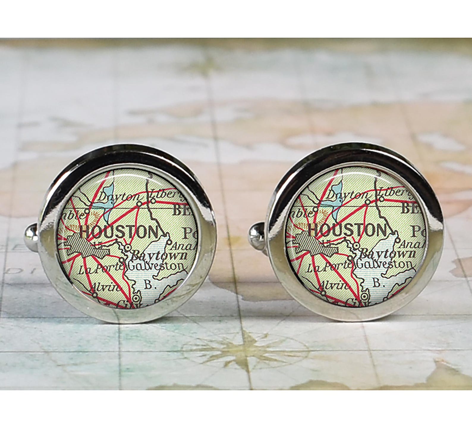 Houston, Texas Cufflinks, Houston Map Cufflinks Wedding or Anniversary ...