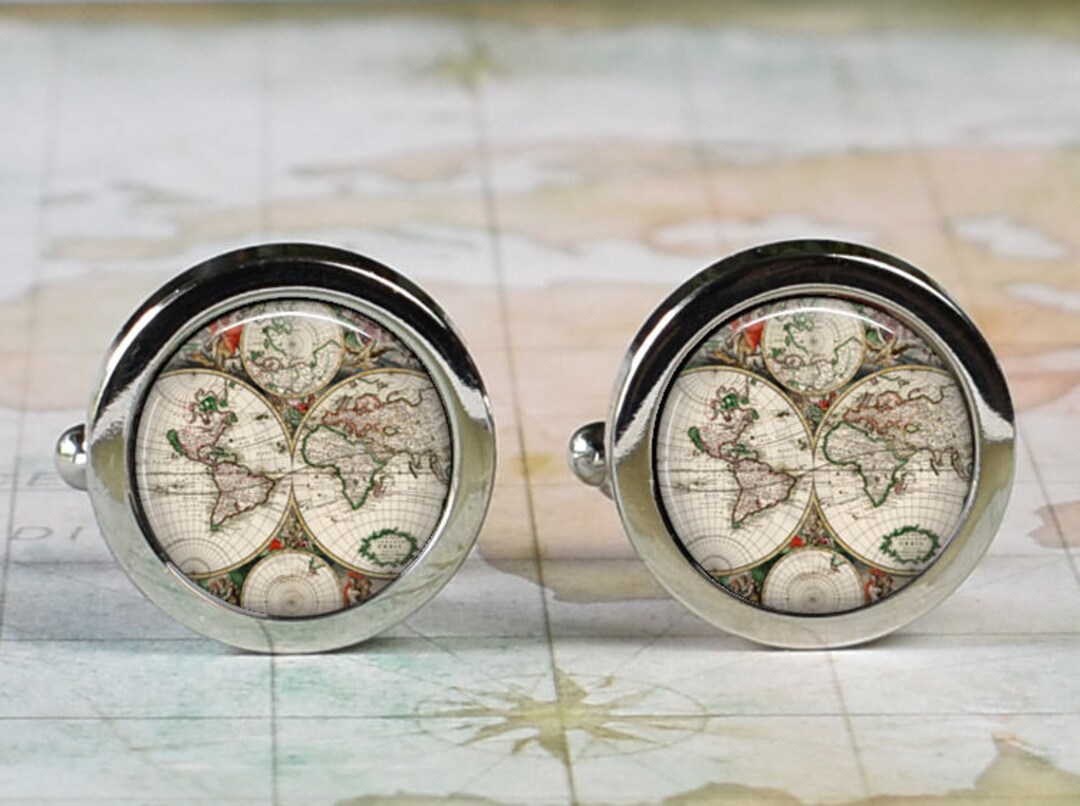 Antique World Cuff Links, World Map Cufflinks Wedding Gift Anniversary Gift for Groom Groomsmen ...