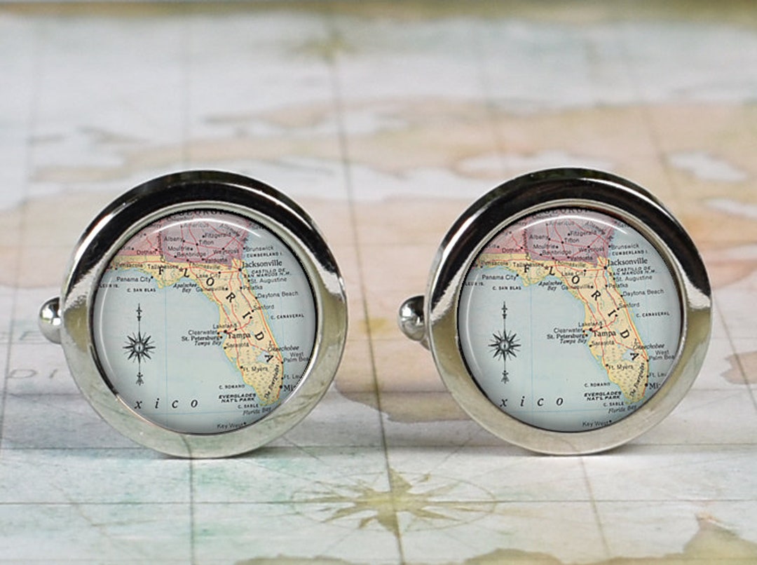 Florida Cufflinks, Florida State Map Cufflinks Anniversary or Wedding ...