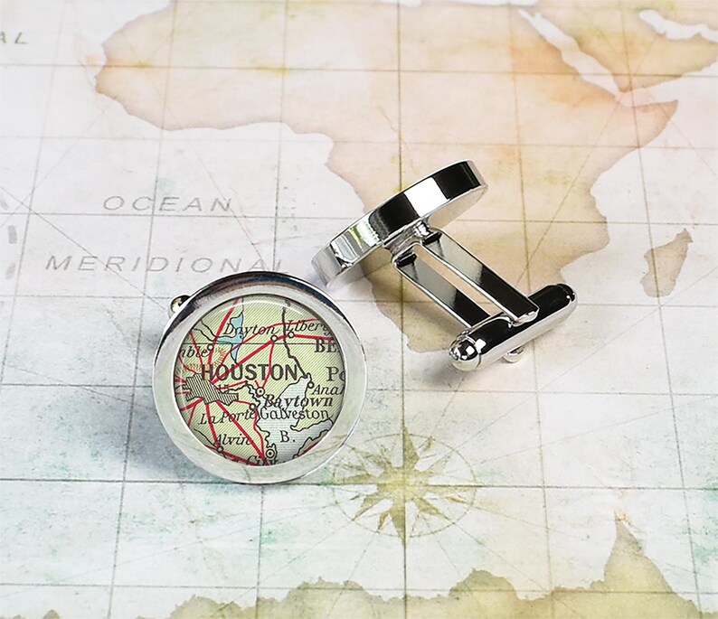 Houston, Texas Cufflinks, Houston Map Cufflinks Wedding or Anniversary ...