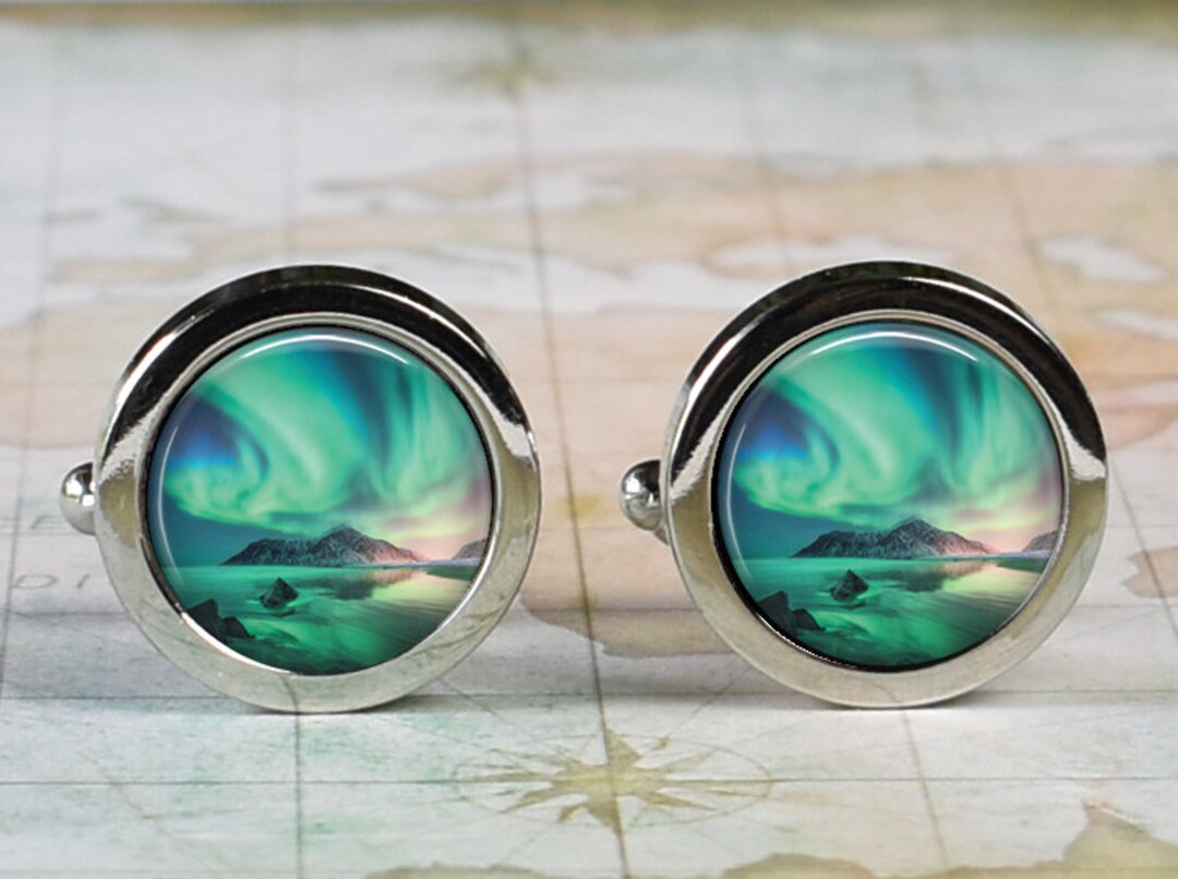 Northern Lights Cuff Links, Aurora Borealis Photo Cufflinks Celestial ...