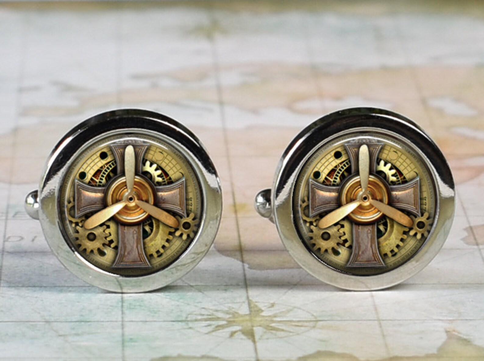 Steampunk Aviator Cufflinks Airplane Propeller Artwork - Etsy