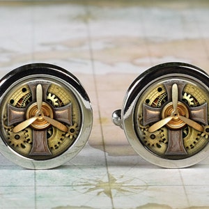 Steampunk Aviator Cufflinks, Airplane Propeller Artwork Aeronautical ...