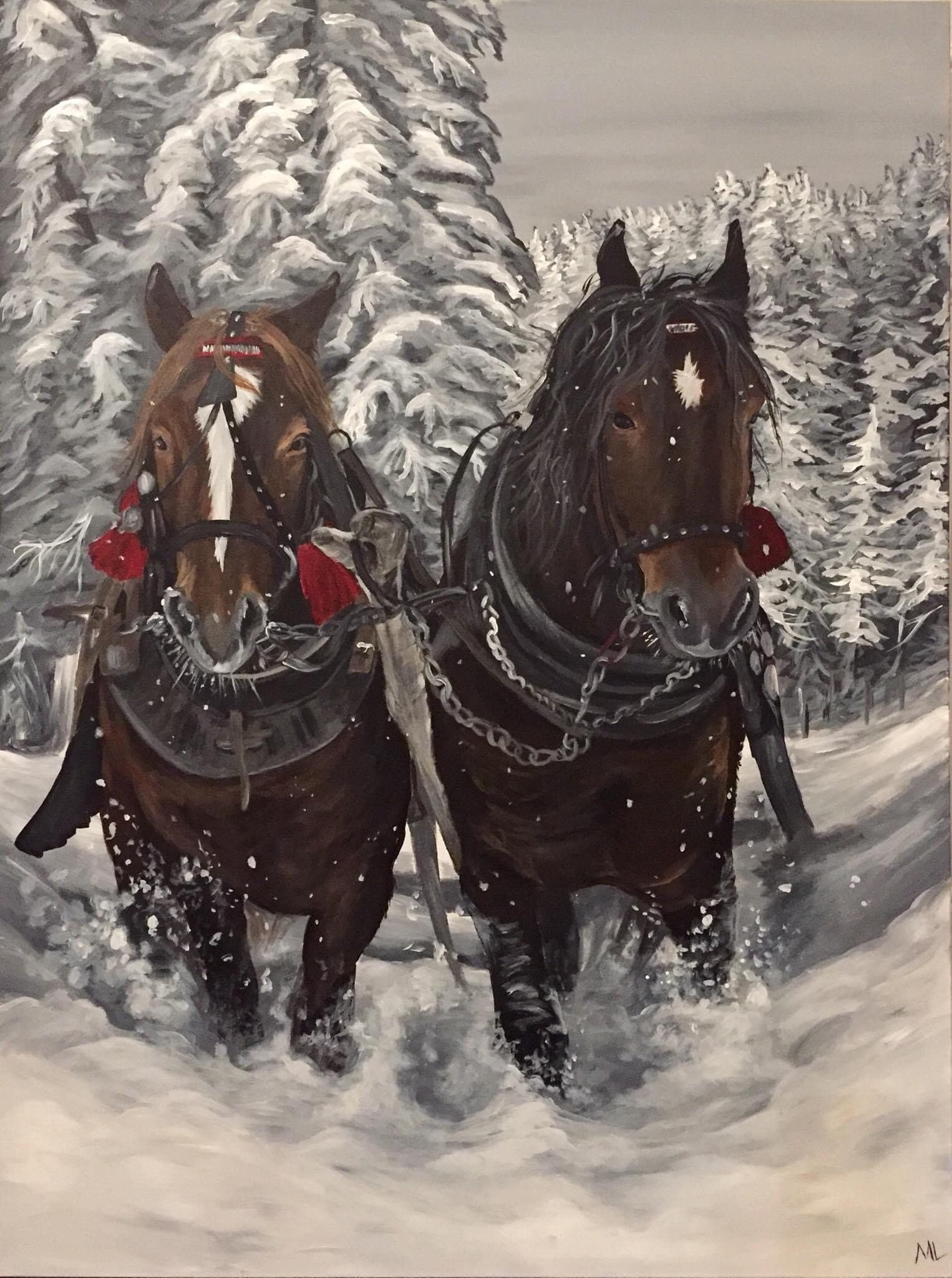 Dashing Through the Snow, Original Acrylic Painting on Stretched Canvas ...