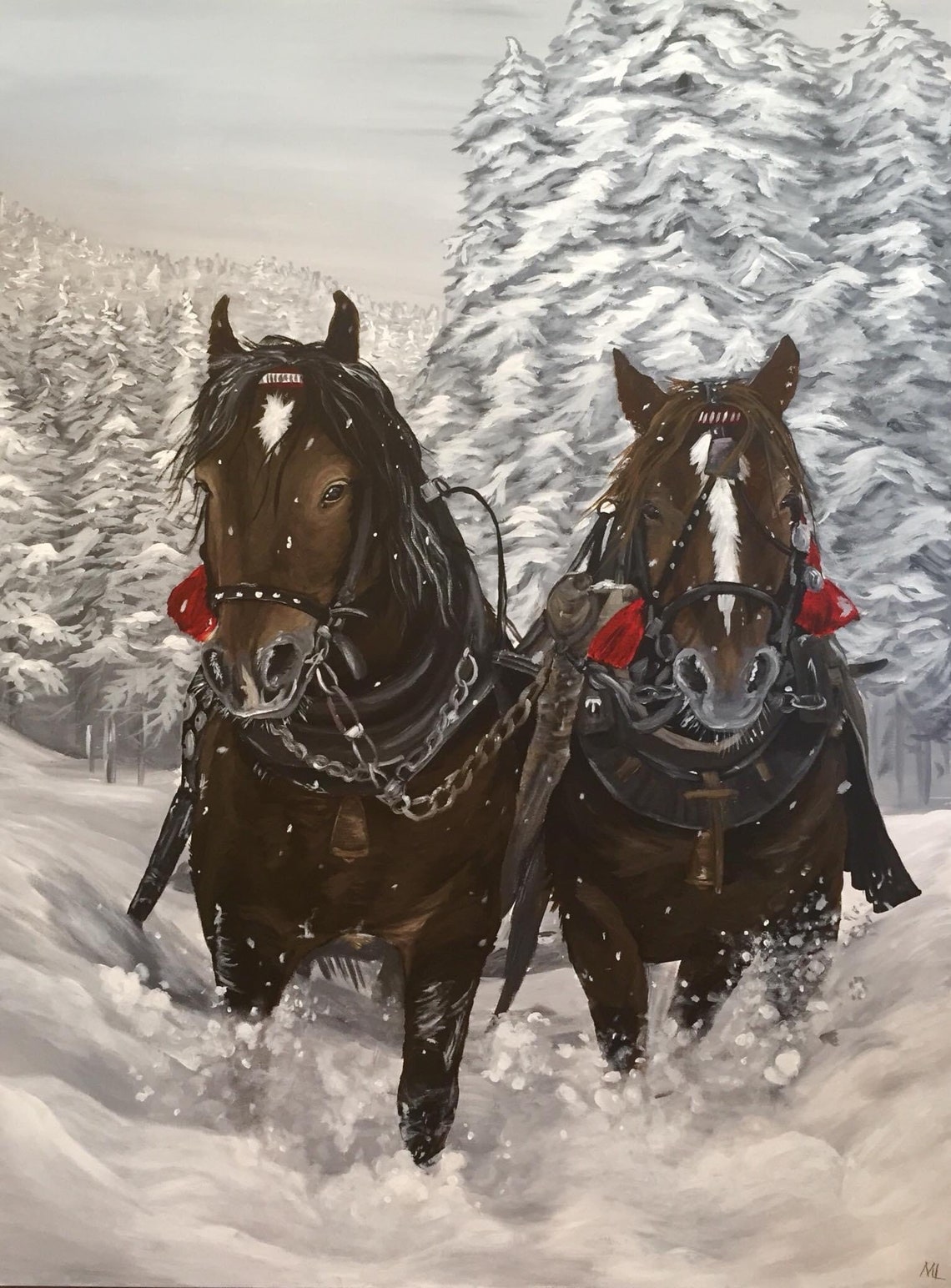 Dashing Through the Snow, Original Acrylic Painting on Stretched Canvas ...