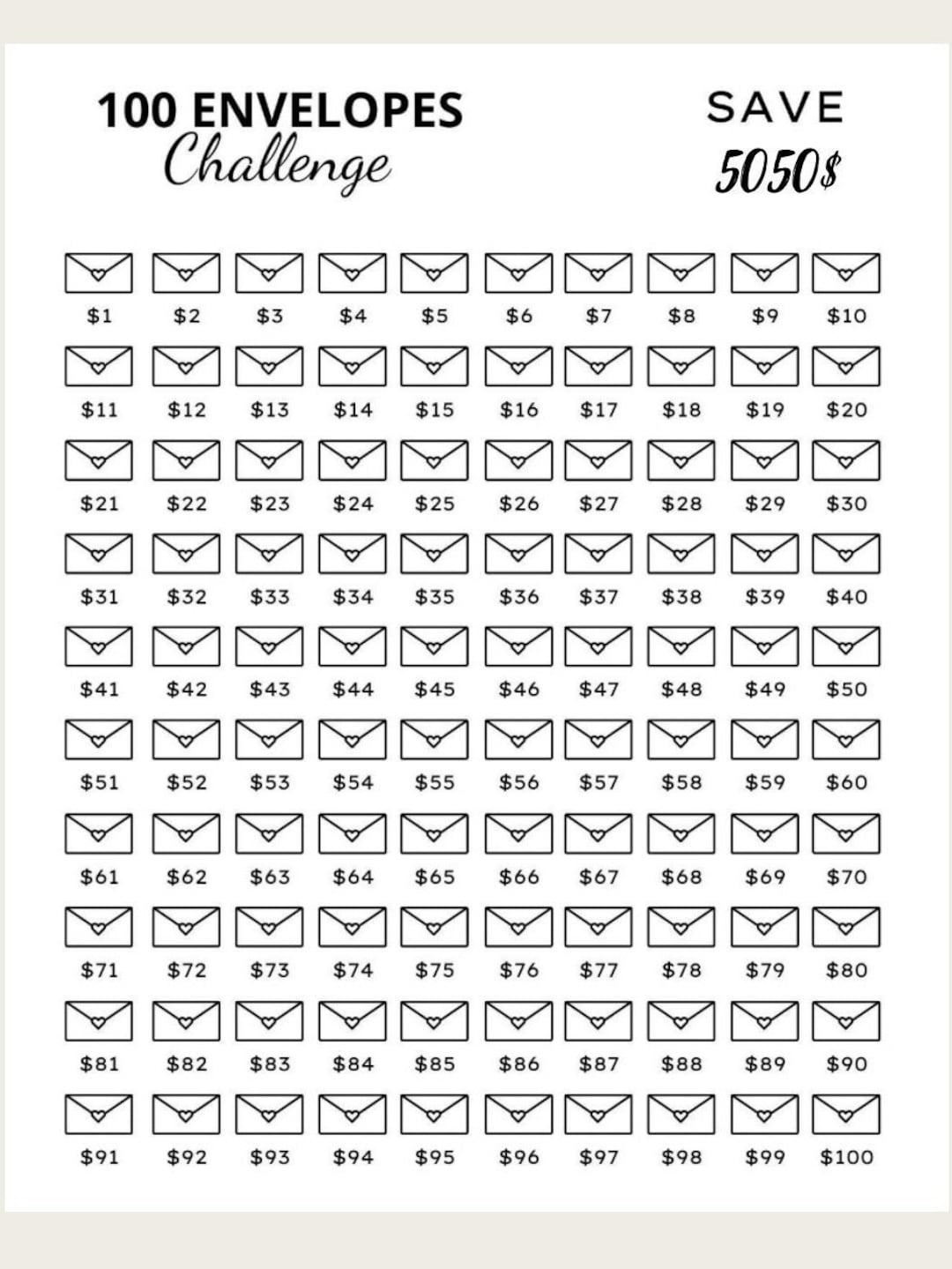 100 Envelope Savings Challenge - Etsy