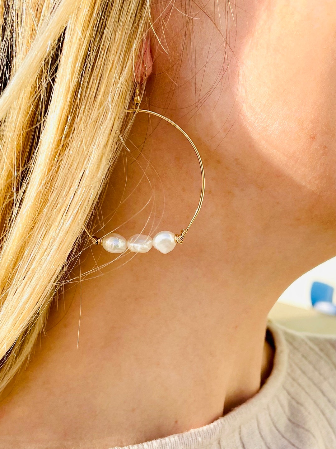 14k Gold Filled Pearl Hoop Earrings: Freshwater Pearl Jewelry - Etsy