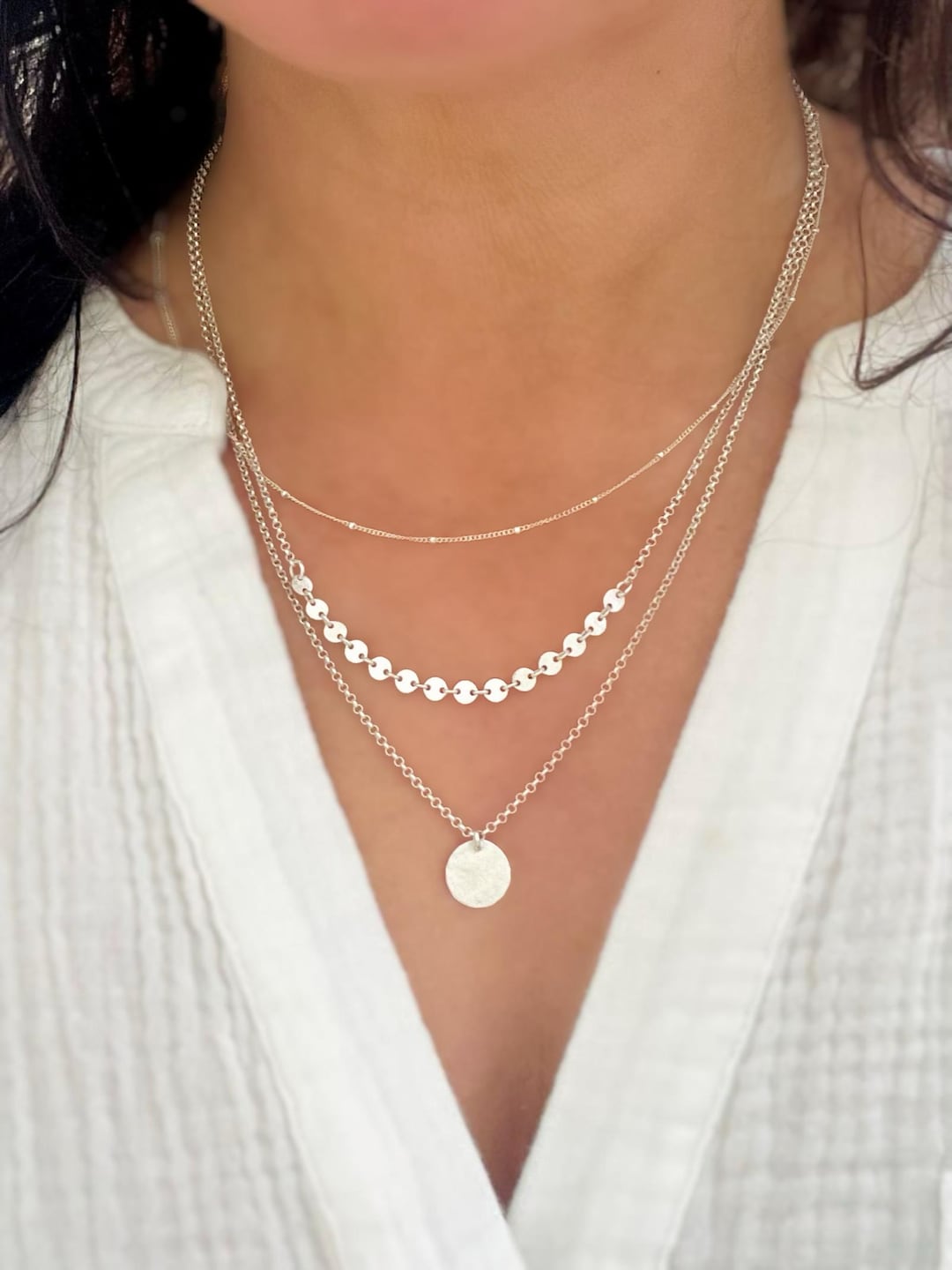 Dainty Sterling Silver Layer Necklace Set - Set of 3 - Etsy