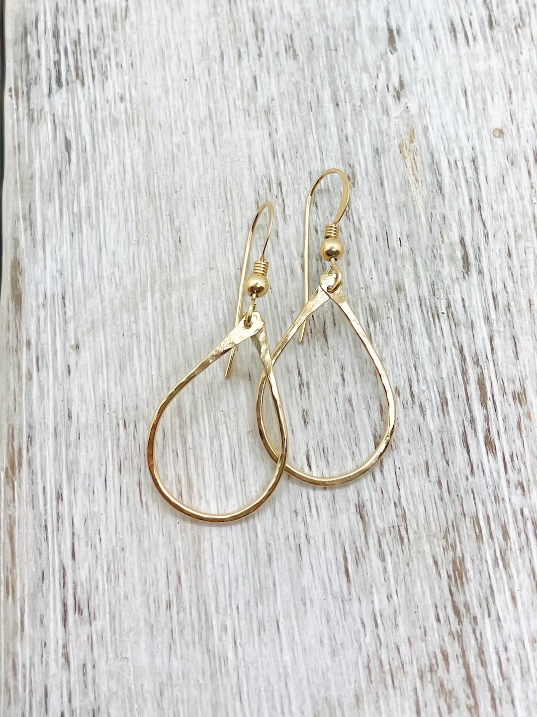 14k Gold Filled Hoop Earrings: Hammered Teardrop Mini Hoops - Etsy