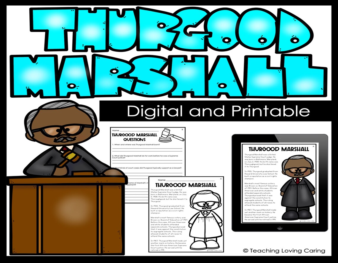 Black History Month Reading Comprehension Thurgood Marshall - Etsy
