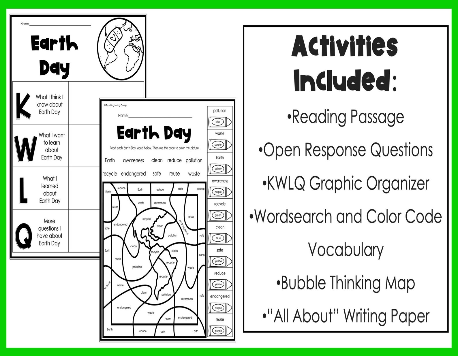 Earth Day Reading Comprehension Activities - Etsy