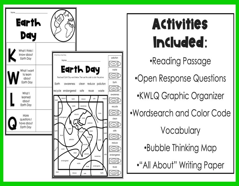 Earth Day Reading Comprehension Activities - Etsy