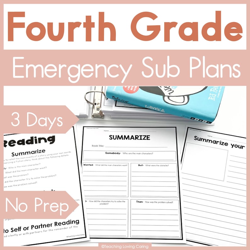 Fourth Grade Emergency Sub Plans: No-prep Back to School Binder - Etsy