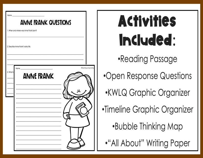 Anne Frank Women's History Reading Comprehension - Etsy