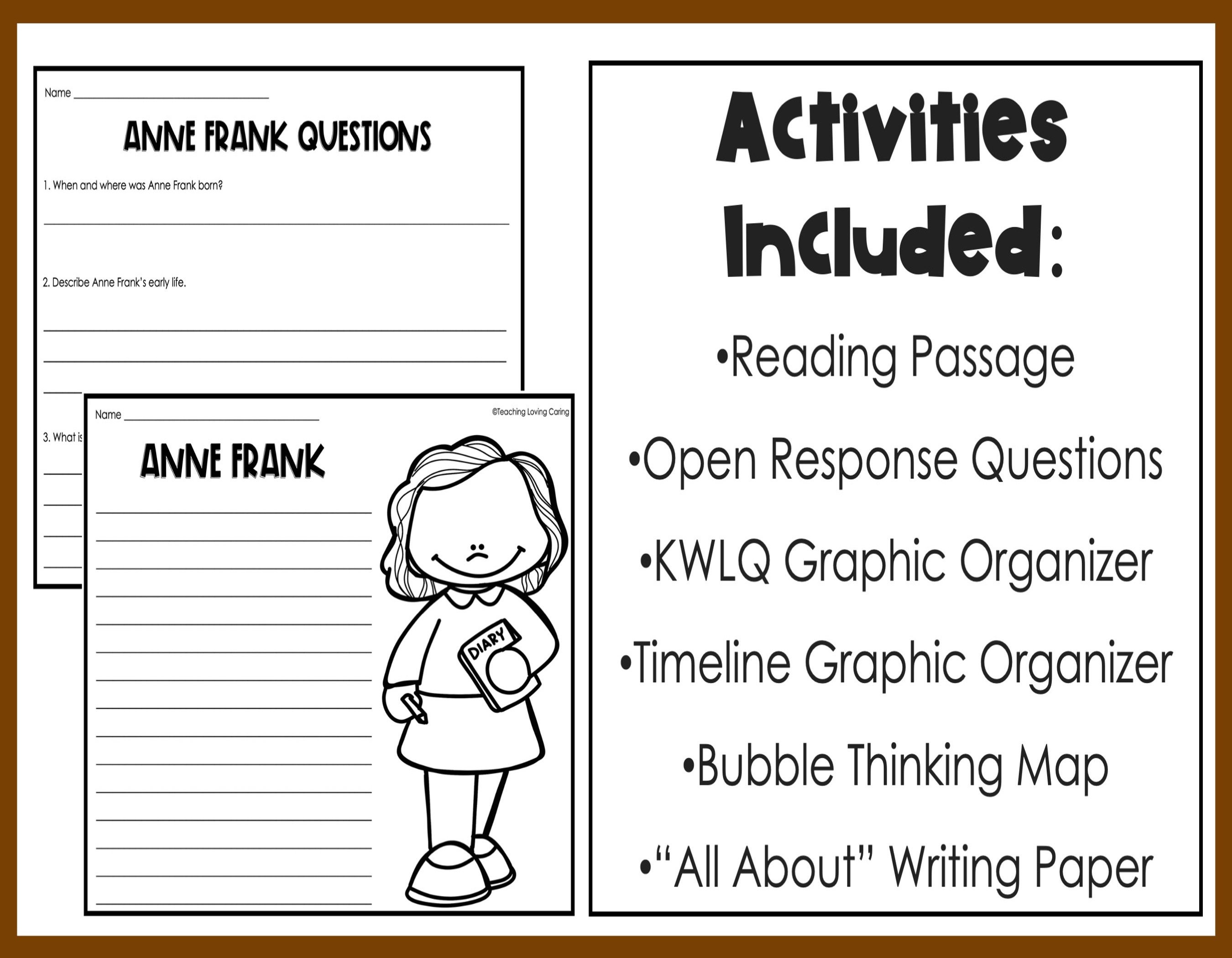 Anne Frank Women's History Reading Comprehension - Etsy