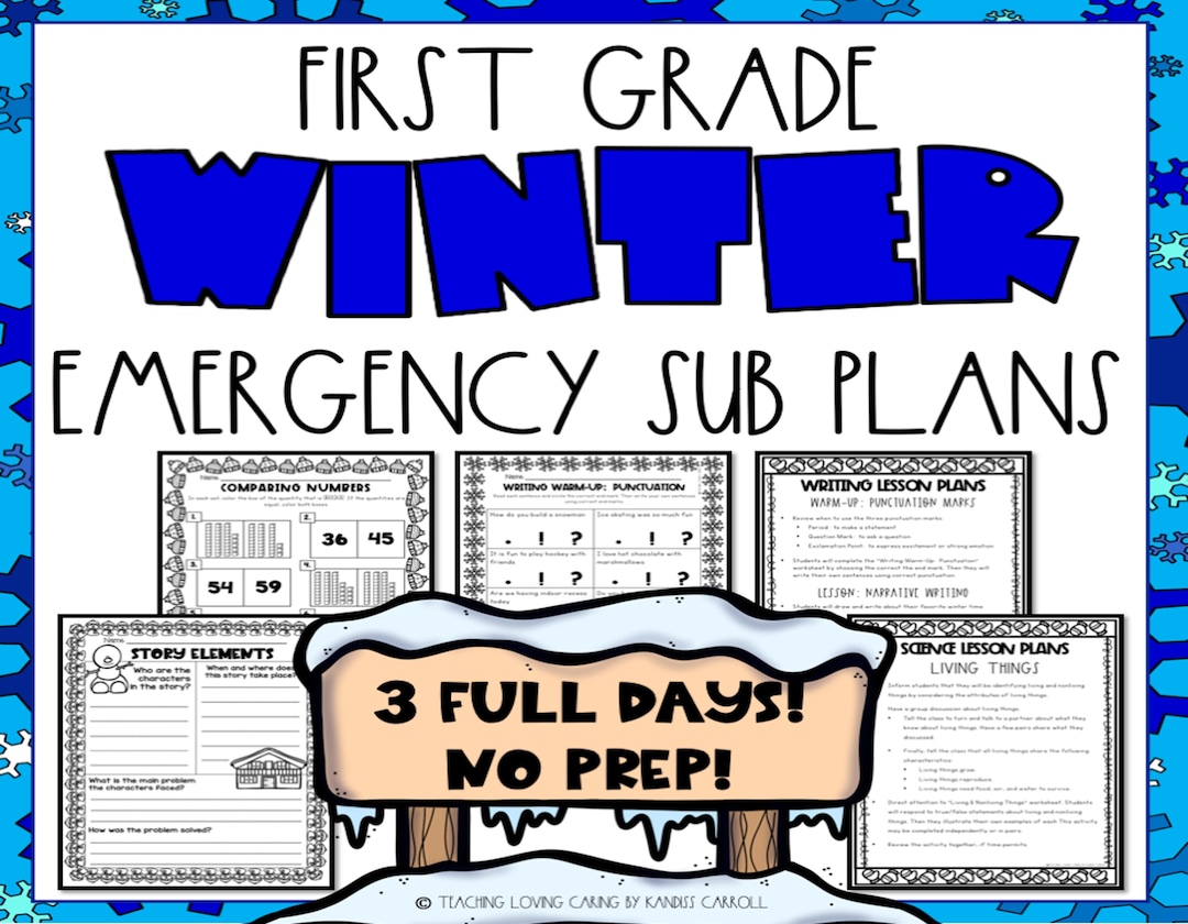 First Grade Emergency Sub Plans - Winter - Etsy