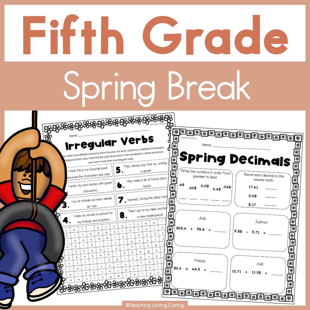 Fifth Grade Spring Break Packet Independent Spring Themed Worksheets - Etsy