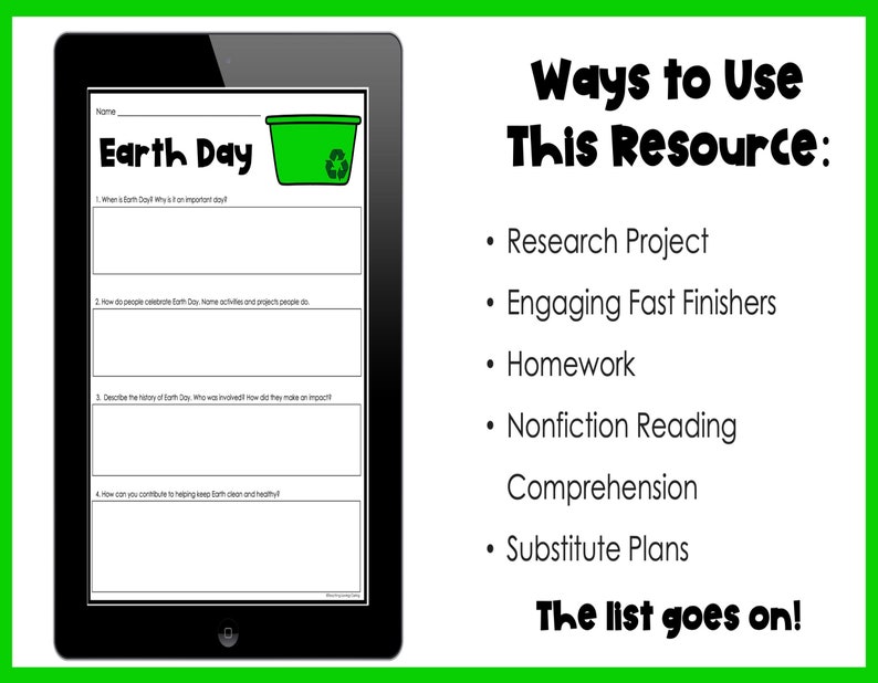 Earth Day Reading Comprehension Activities - Etsy