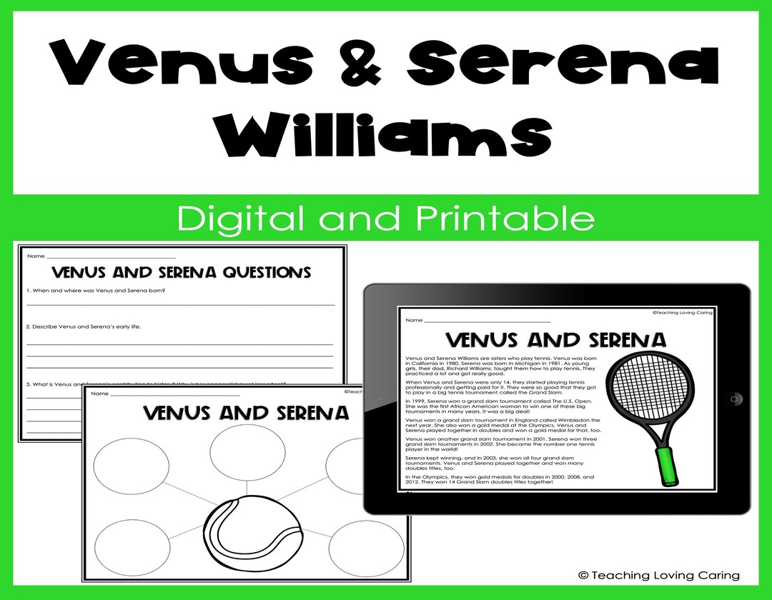Venus and Serena Williams Women's History Reading Comprehension - Etsy