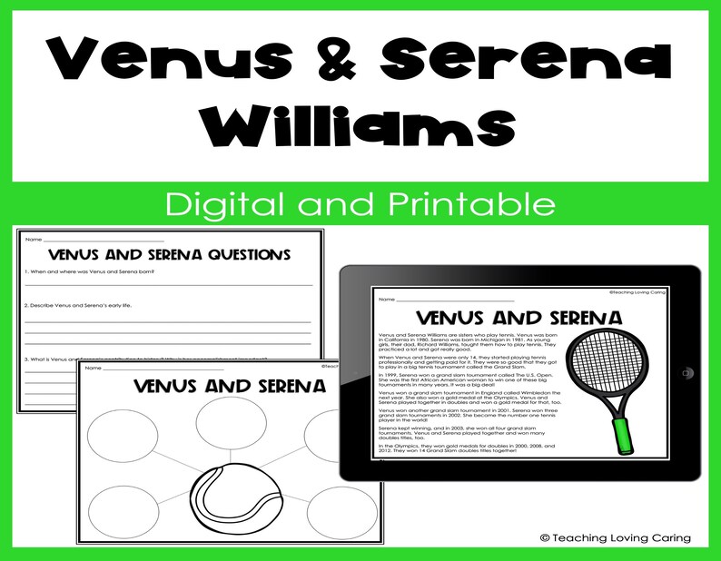 Venus and Serena Williams Women's History Reading Comprehension - Etsy