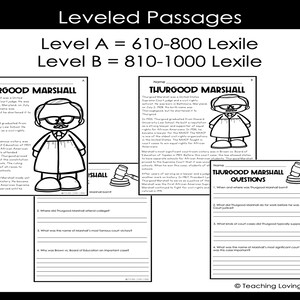 Black History Month Reading Comprehension Thurgood Marshall - Etsy