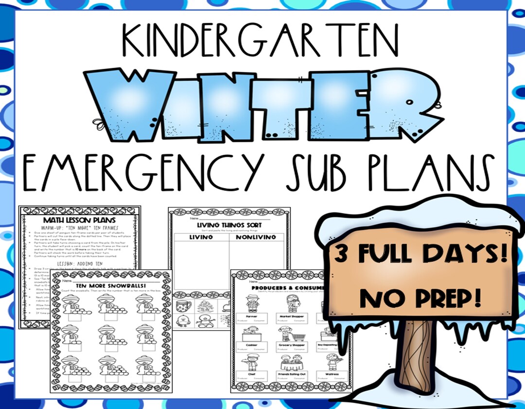 Kindergarten Emergency Sub Plans - Winter - Etsy