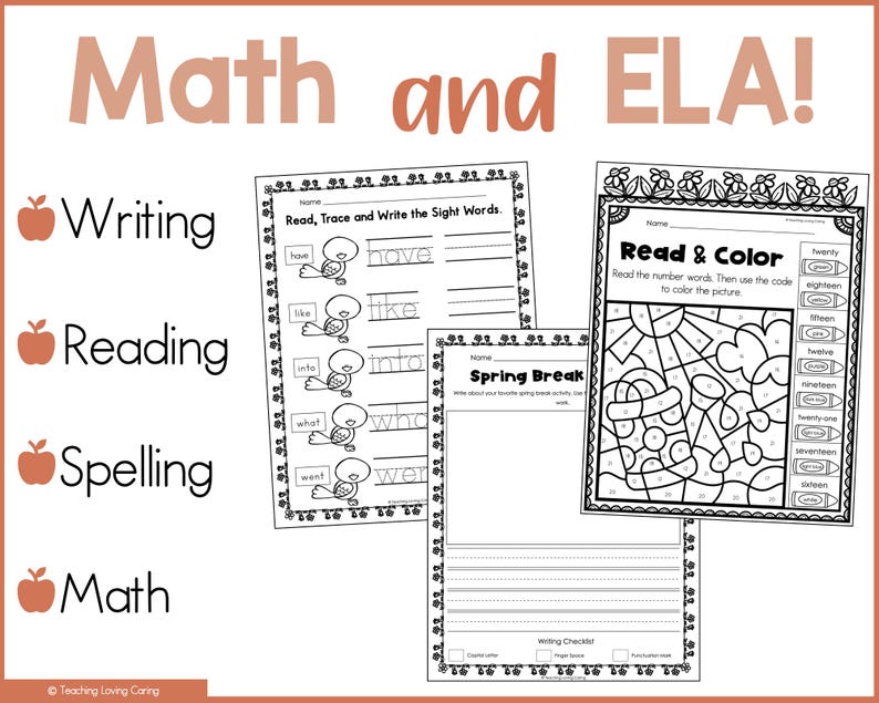 Kindergarten Spring Break Packet Independent Spring Themed Worksheets ...