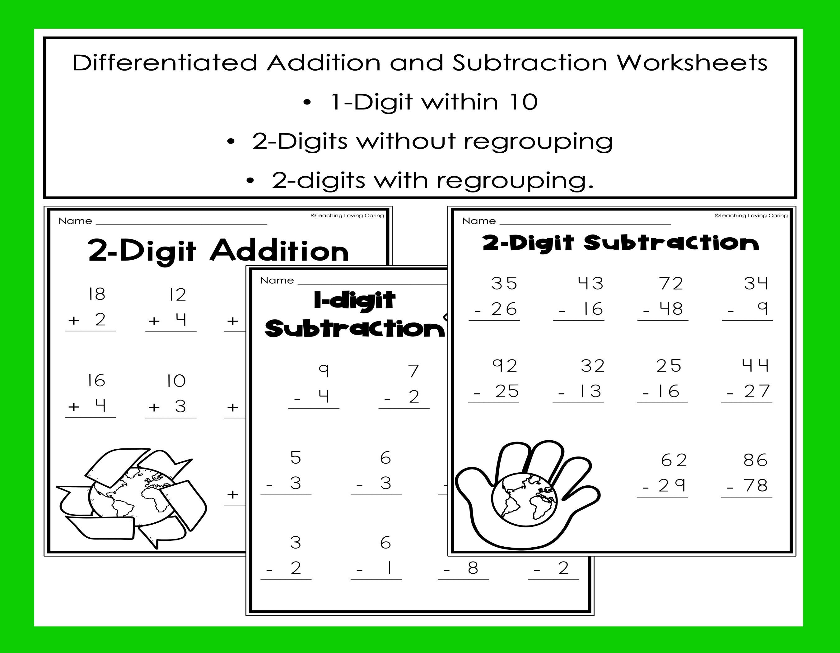 Earth Day Differentiated Addition and Subtraction Math Activities - Etsy