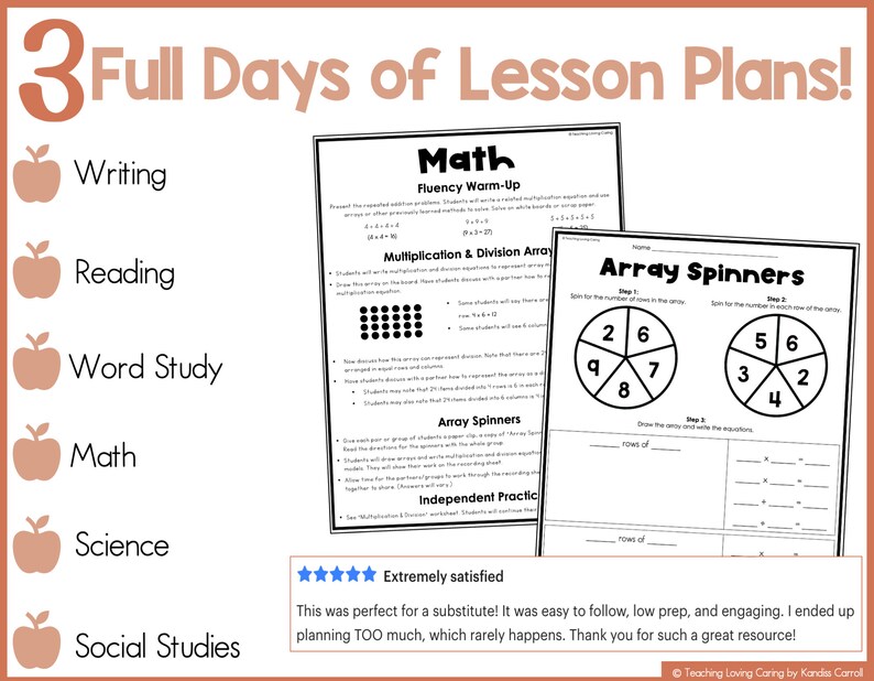 Third Grade Emergency Sub Plans for Back to School Sub Binder or Sub ...