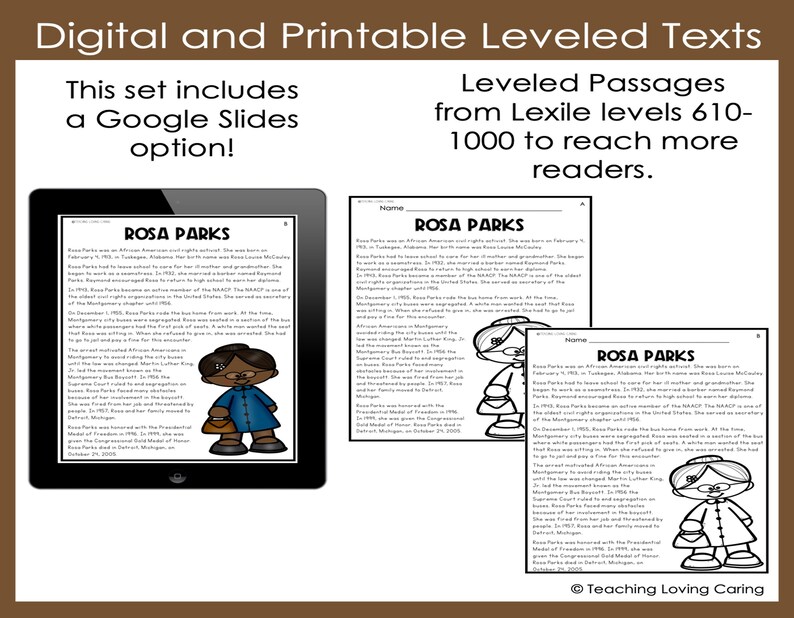 Rosa Parks Reading Comprehension: Printable Activities (google Slides ...