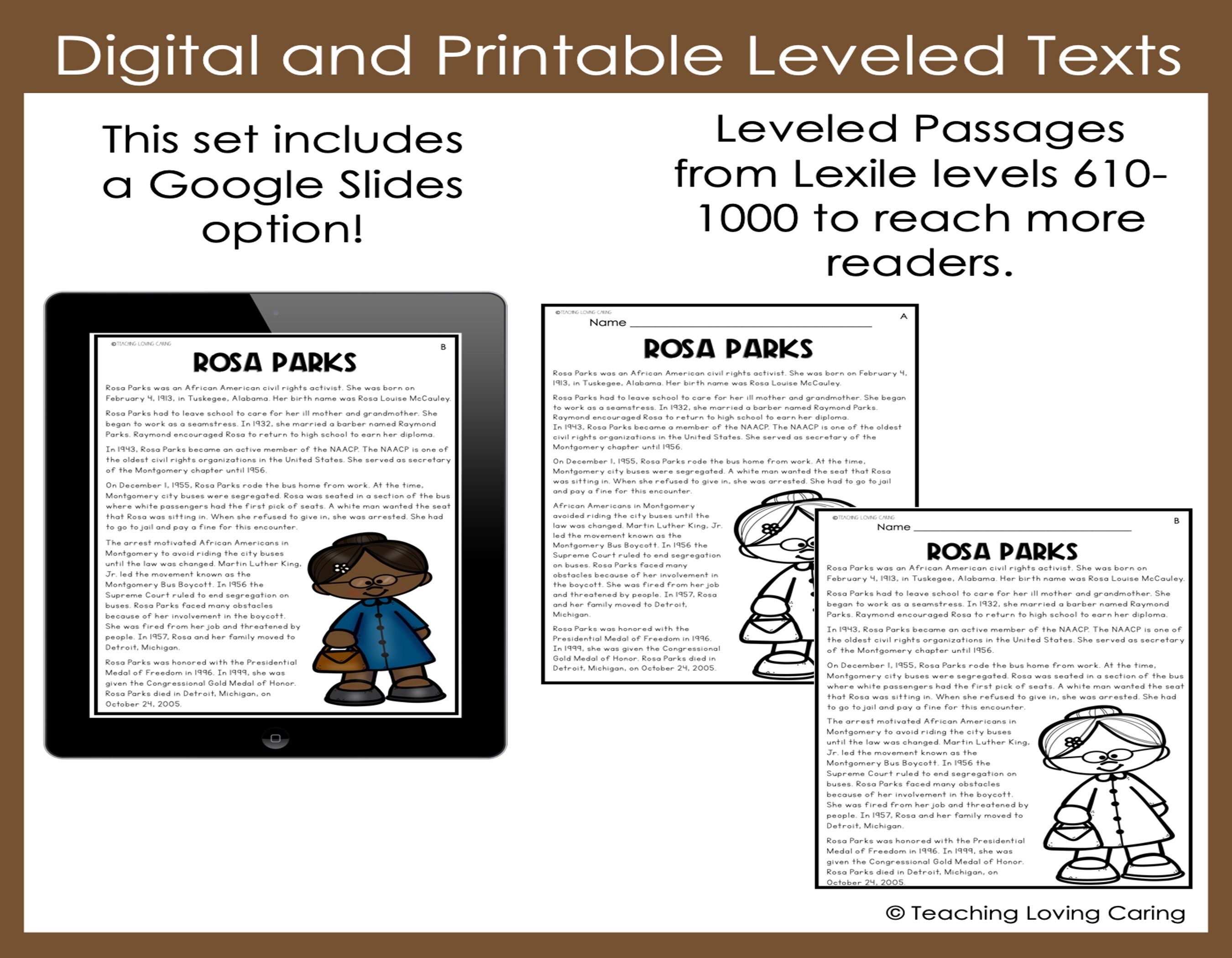 Rosa Parks Reading Comprehension: Printable Activities (google Slides ...