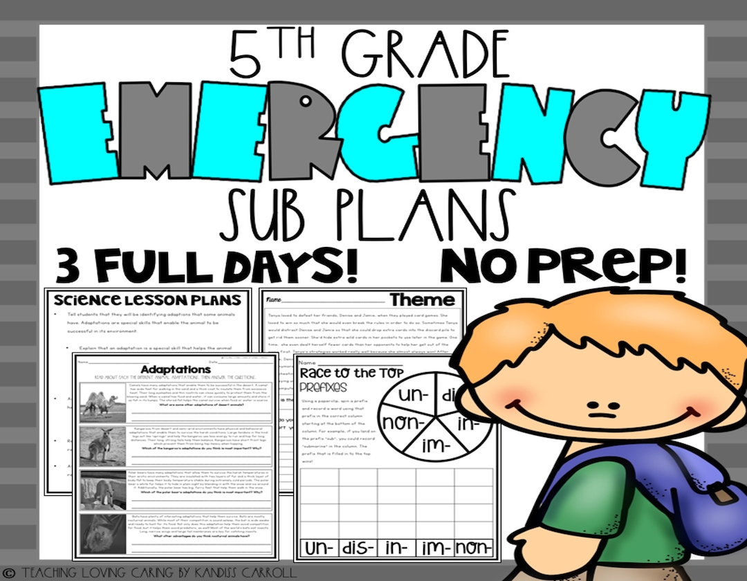 Fifth Grade Emergency Sub Plans - Etsy