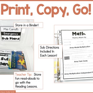 Third Grade Emergency Sub Plans for Back to School Sub Binder or Sub ...