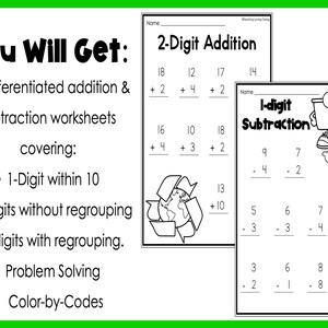 Earth Day Differentiated Addition and Subtraction Math Activities - Etsy