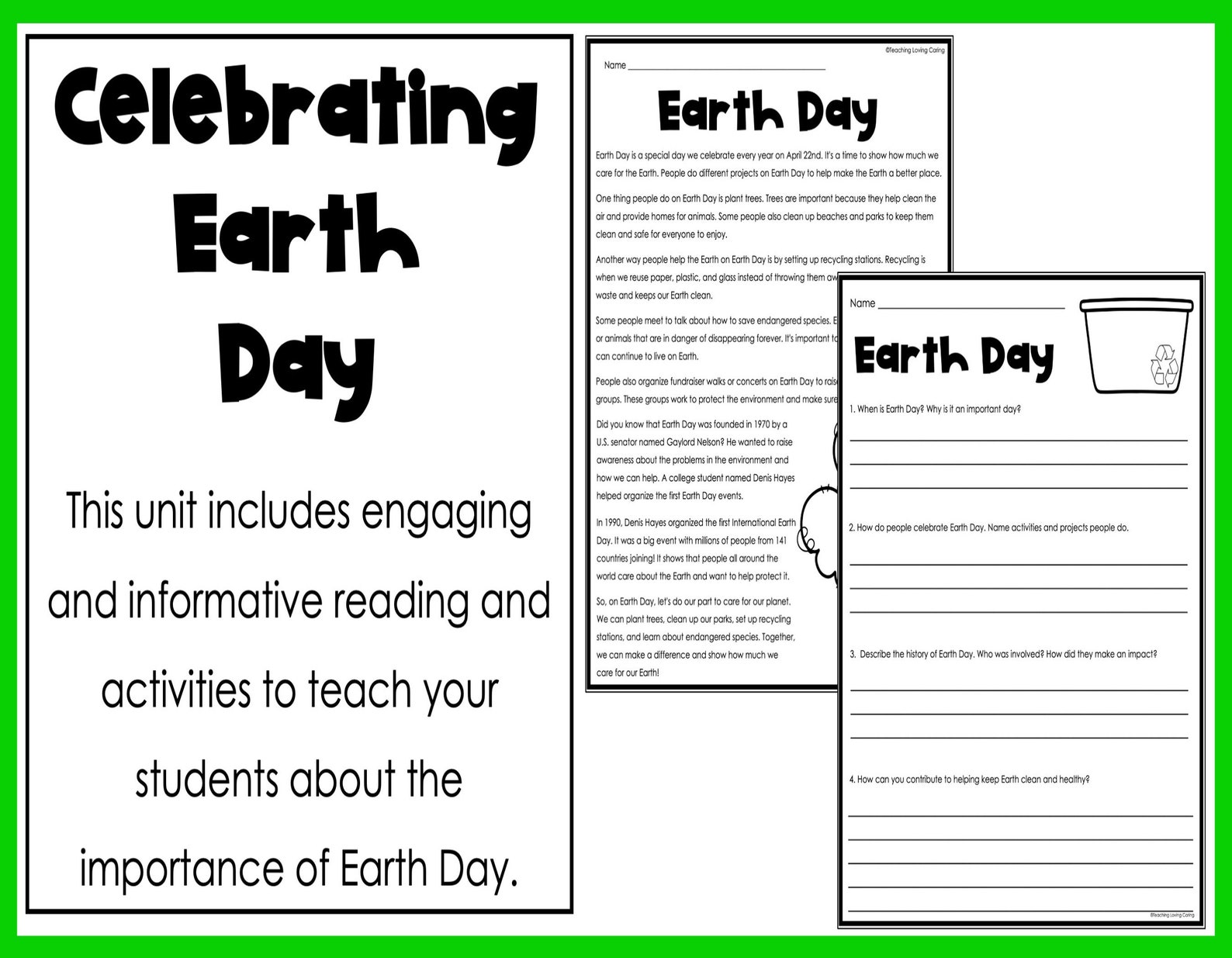 Earth Day Reading Comprehension Activities - Etsy