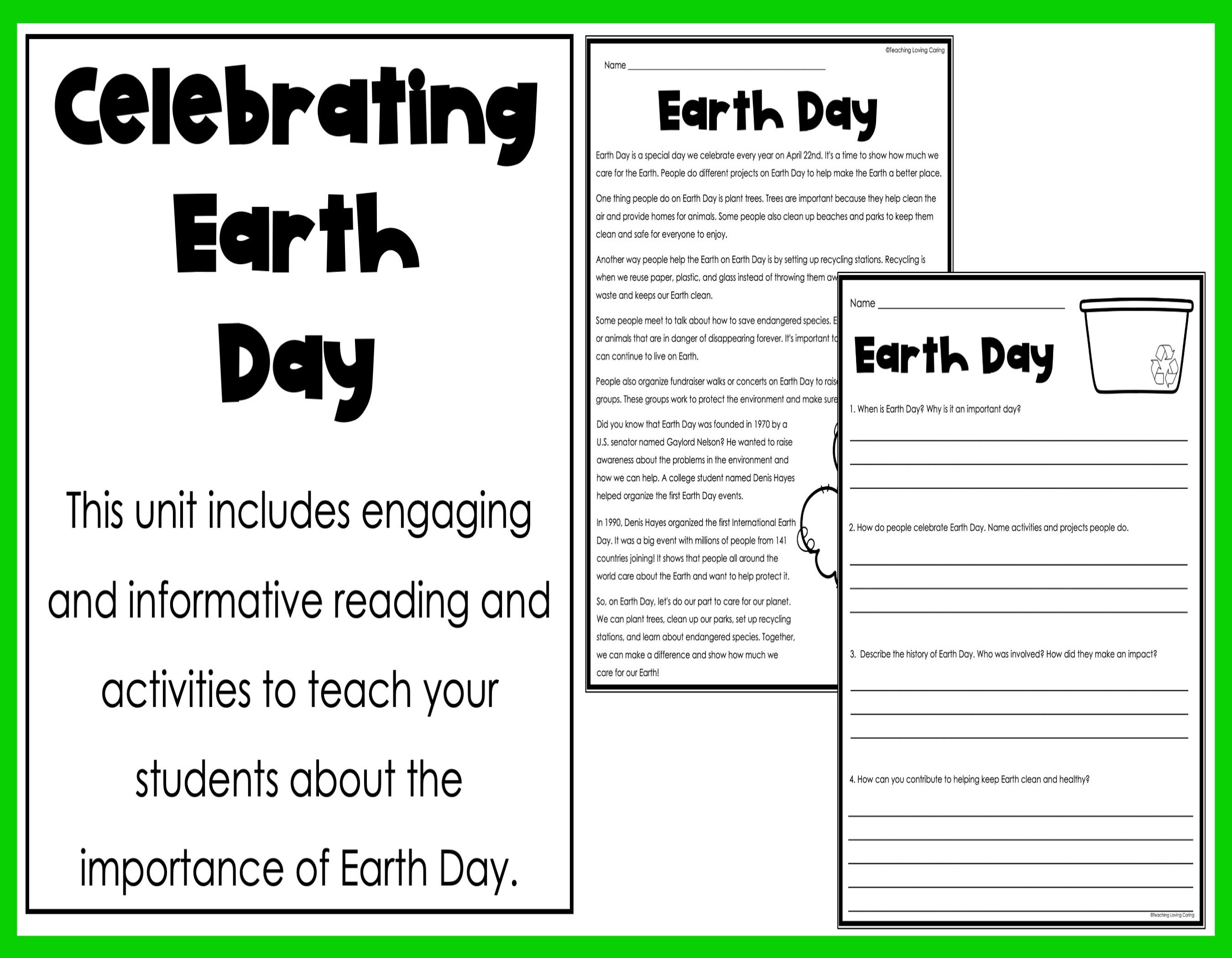 Earth Day Reading Comprehension Activities - Etsy