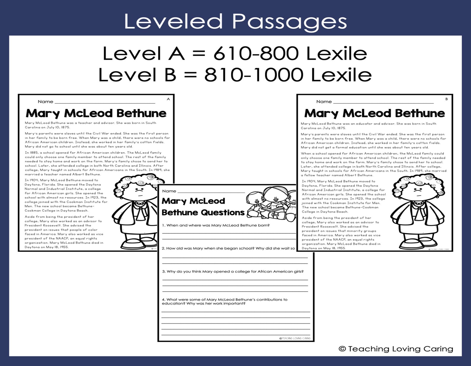 Black History | Women's History | Reading Comprehension | Mary Mcleod ...