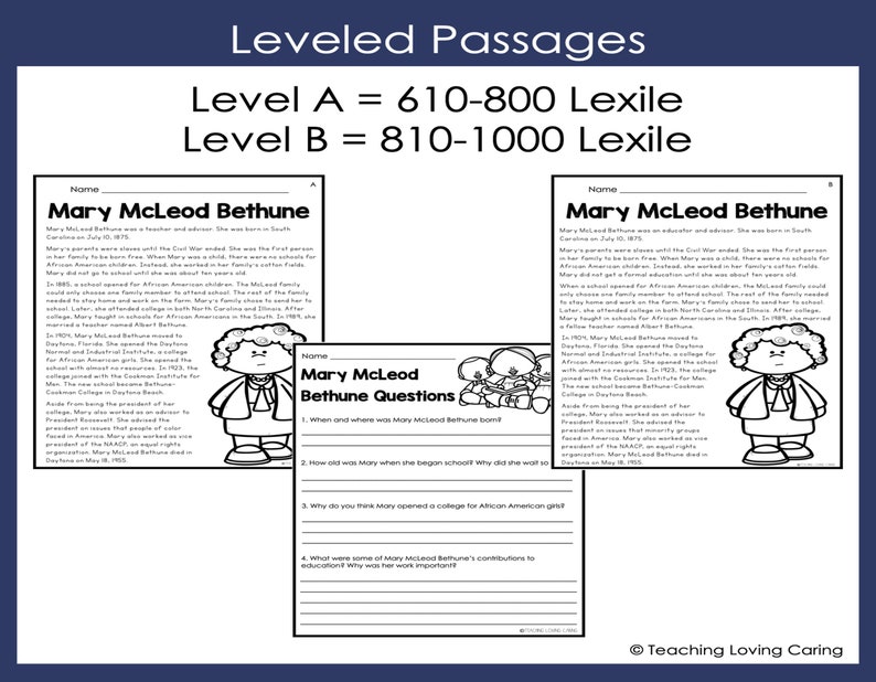 Black History | Women's History | Reading Comprehension | Mary Mcleod ...