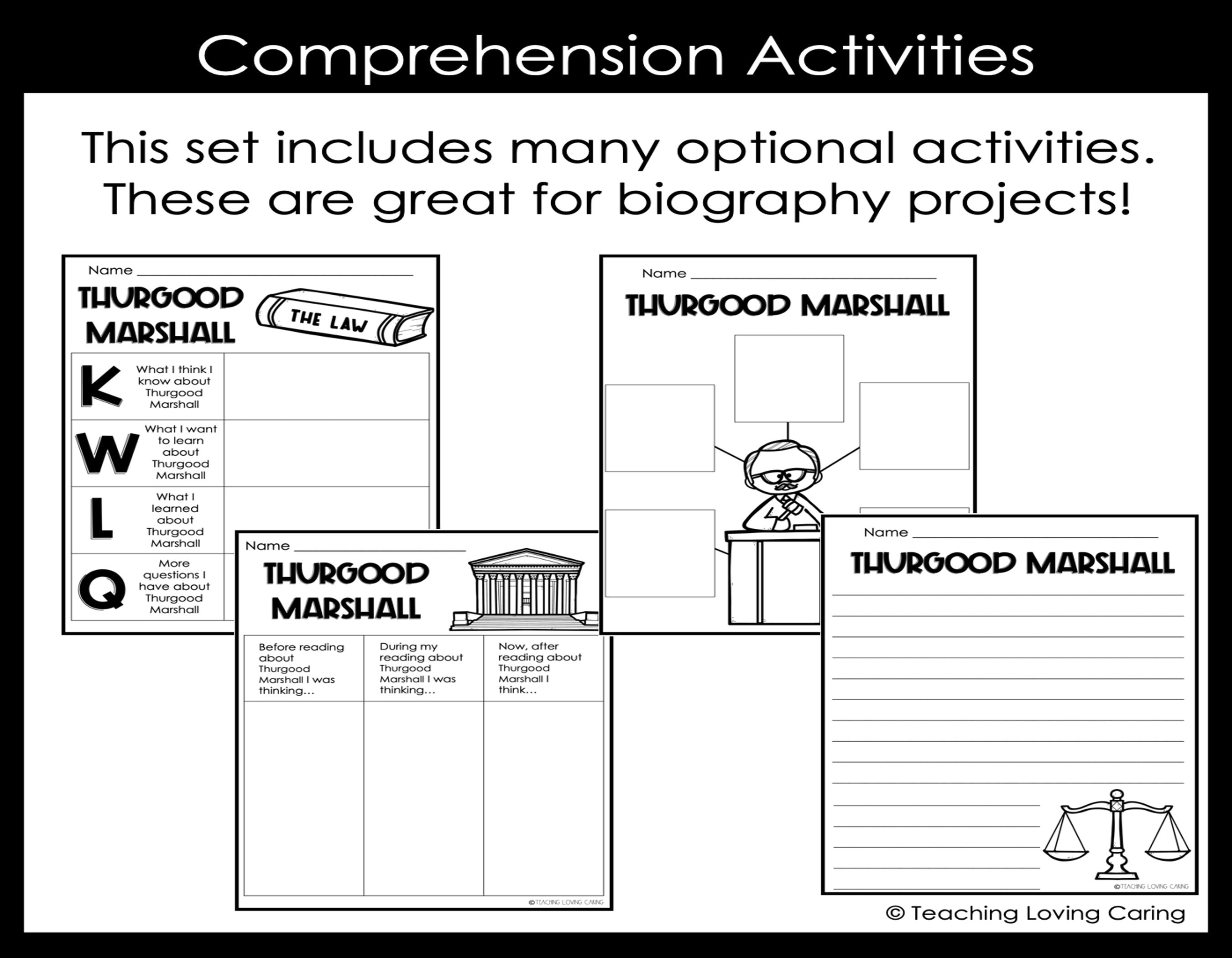 Black History Month Reading Comprehension Thurgood Marshall - Etsy