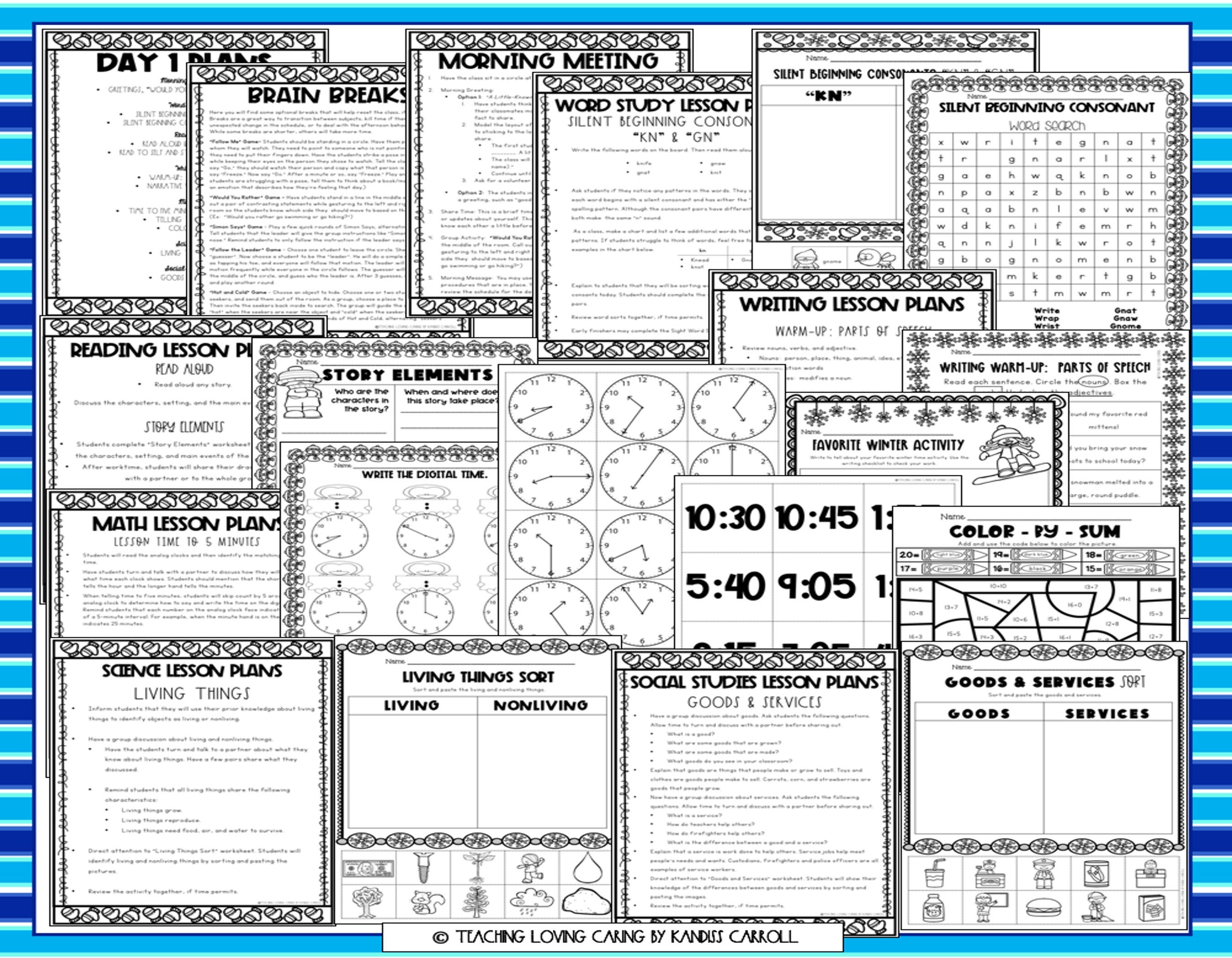 Second Grade Emergency Sub Plans - Winter - Etsy