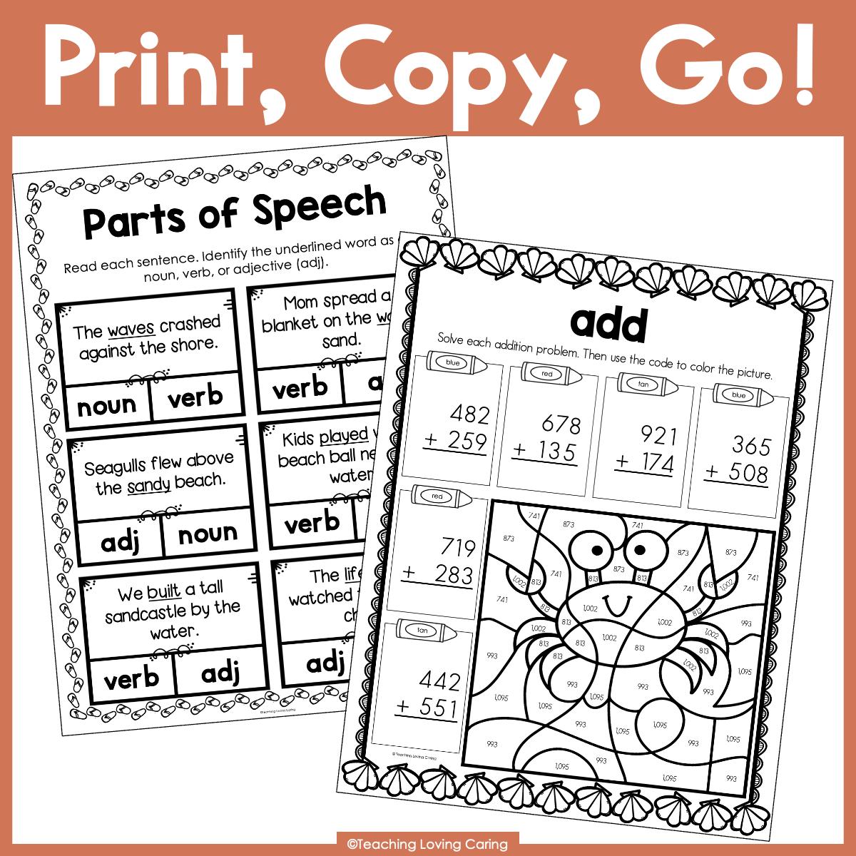 3rd Grade Summer Learning Packet, Printable Math and ELA Summer Review ...