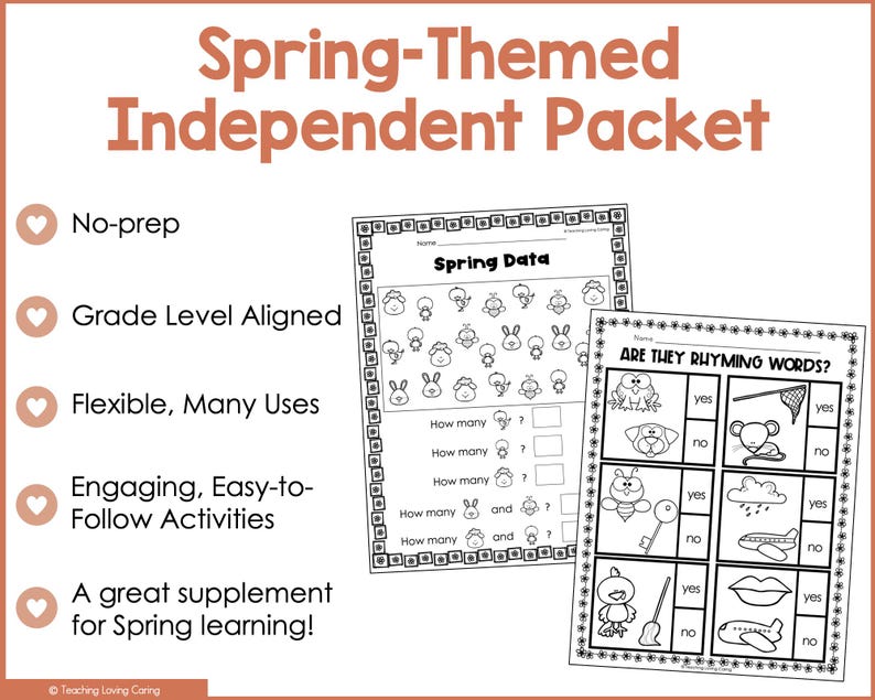 Kindergarten Spring Break Packet Independent Spring Themed Worksheets ...