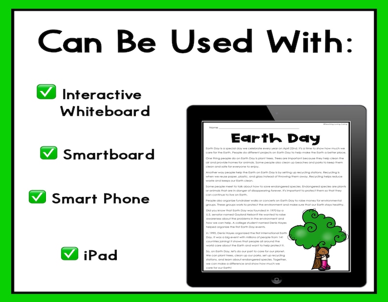 Earth Day Reading Comprehension Activities - Etsy
