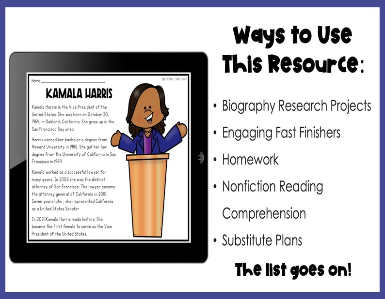 Kamala Harris Women's History Reading Comprehension - Etsy