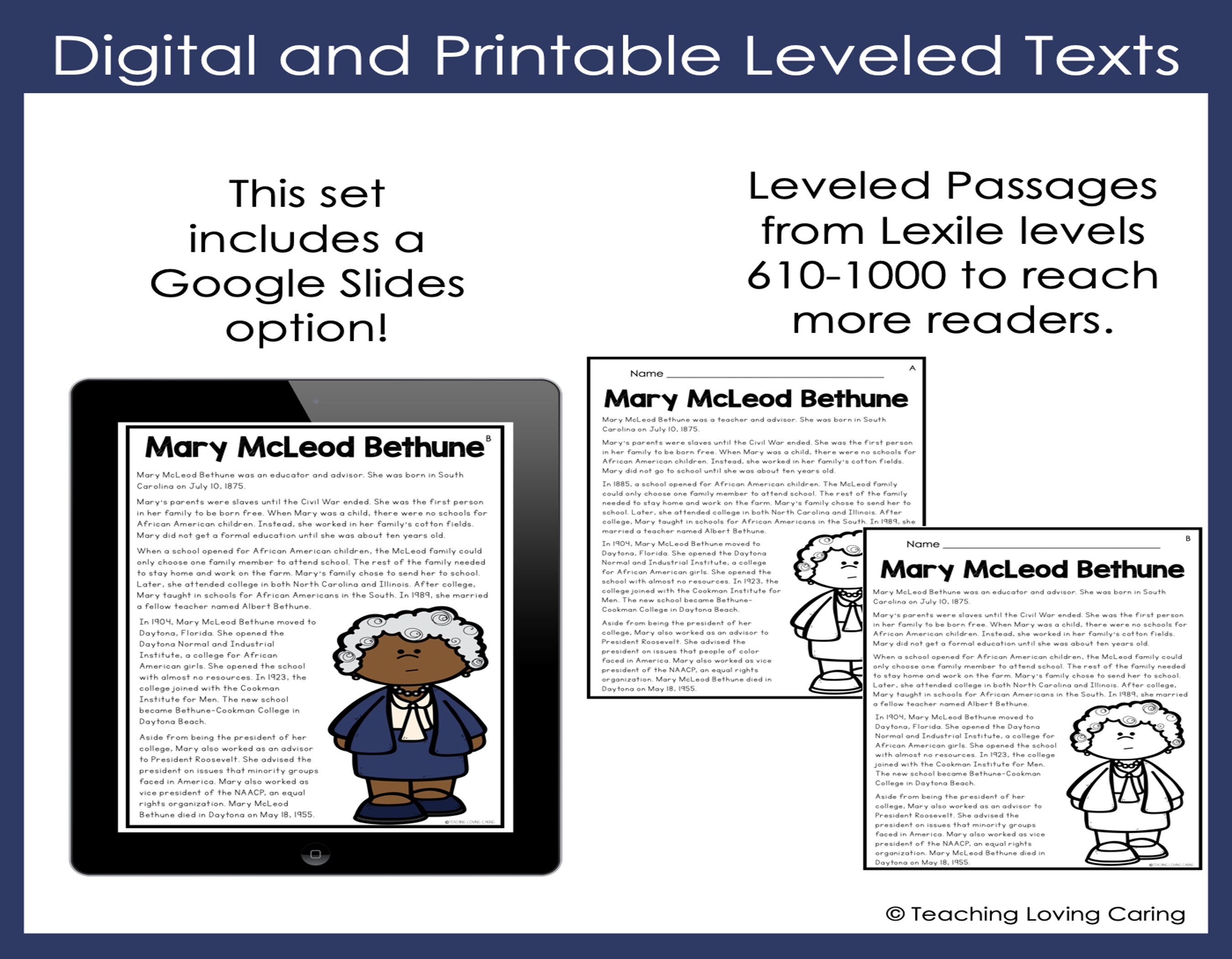Black History Women's History Reading Comprehension Mary Mcleod Bethune ...